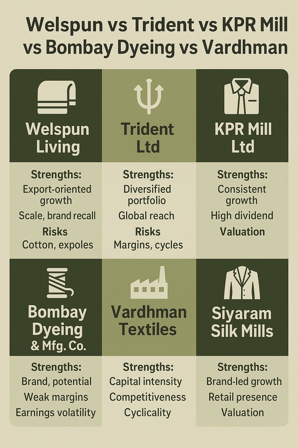 Welspun vs. Trident vs. KPR vs. Bombay Dyeing vs. Vardhman vs. Siyaram ...